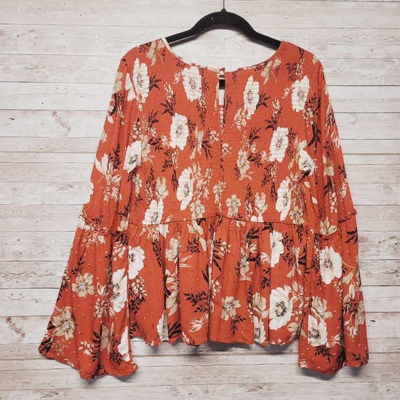 torrid | Tops | Torrid Red Terracotta Floral Crinkled Babydoll Top ...